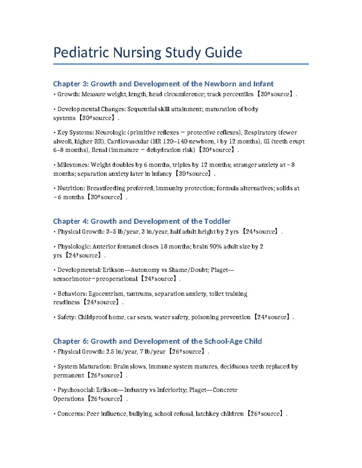 Pediatric Nursing Study Guide: Exam 1 Review on Growth & Development ...