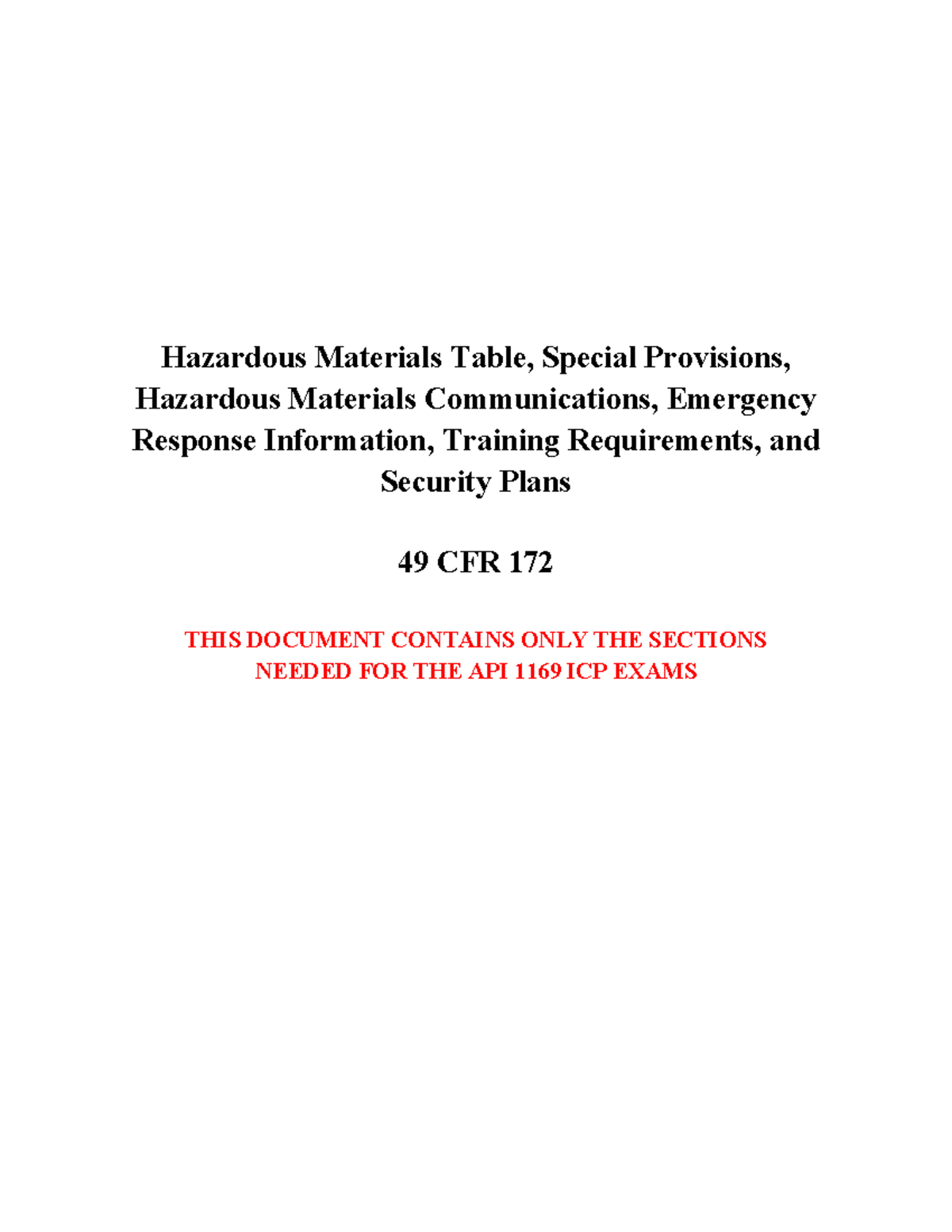 API 1169 ICP Exam: Hazardous Materials Table & Special Provisions - Studocu