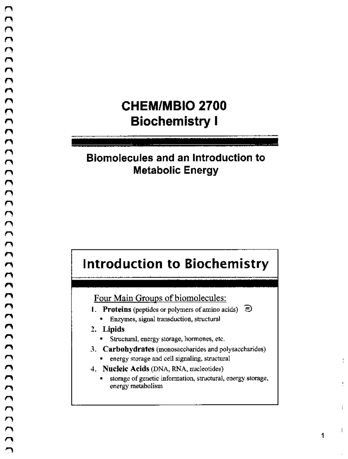 Chapter 1 Water - 2700 Biochemistry I Biomolecules and an Introduction ...