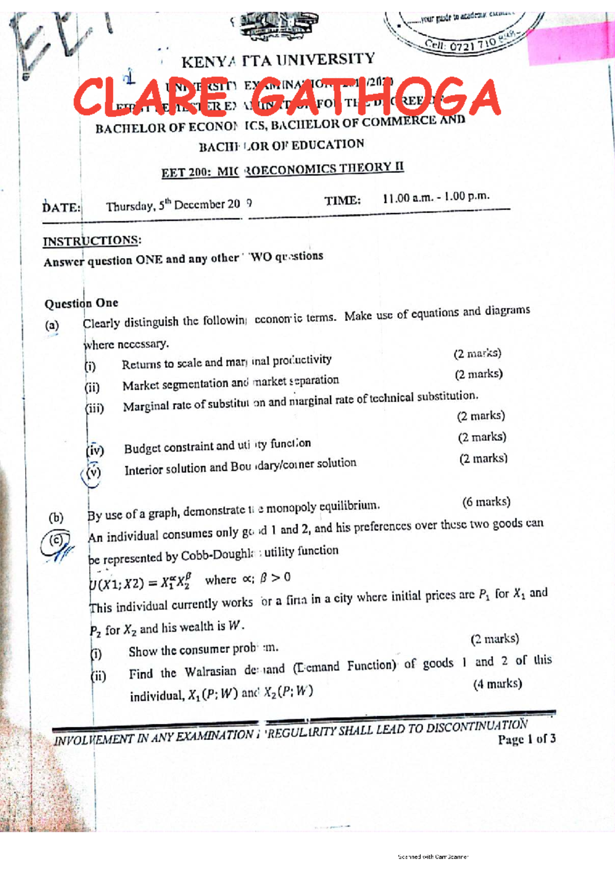 EET 200: Microeconomics Theory II Past Exam Papers Guide - Studocu