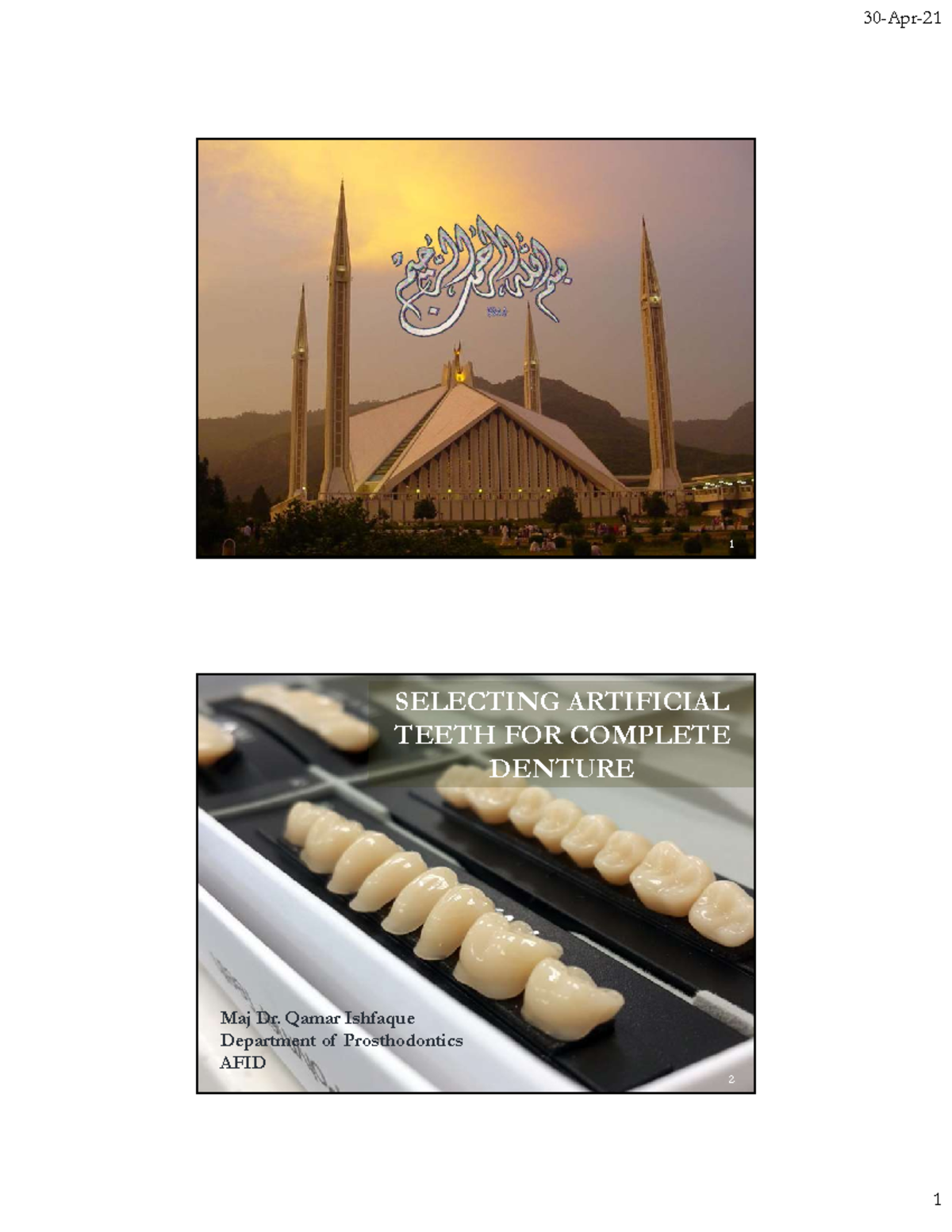 Selecting Artificial Teeth for Complete Denture - Prosthodontics AFID 2 ...