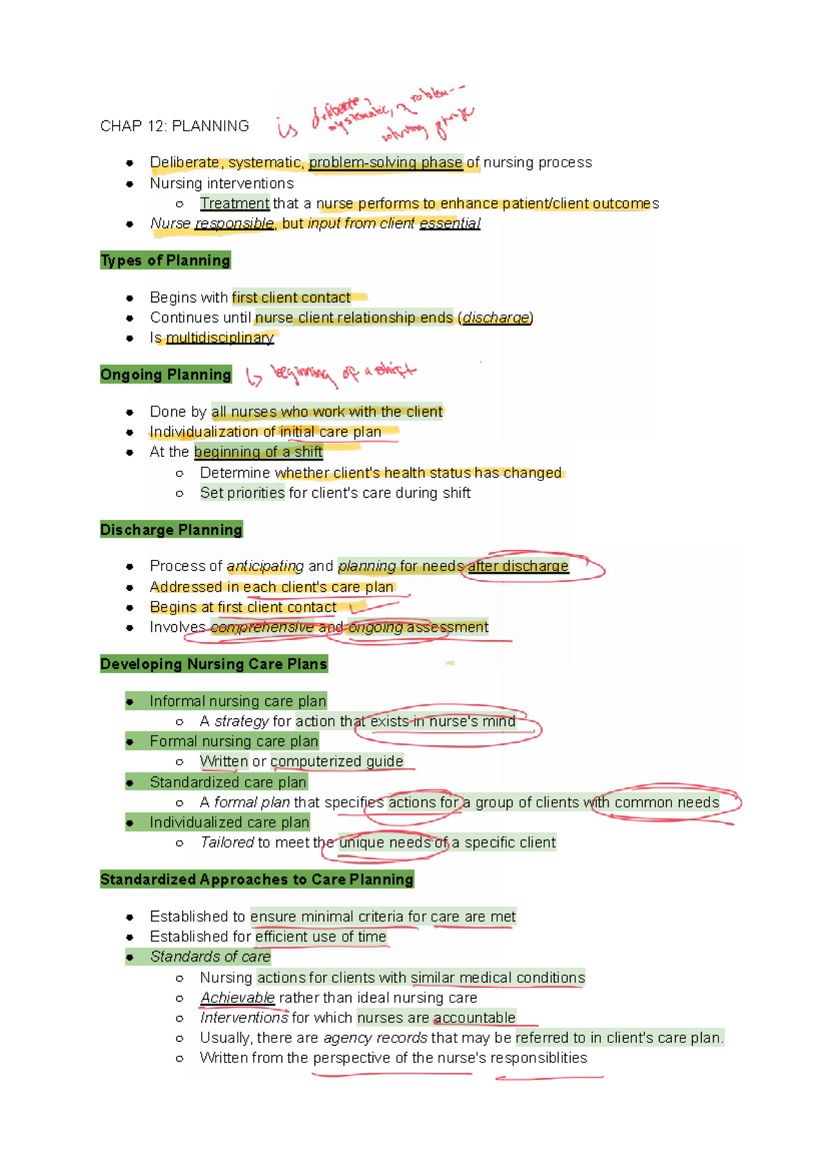 CHAP 12: Nursing Care Planning and Interventions (Funda lec SAS 12 ...