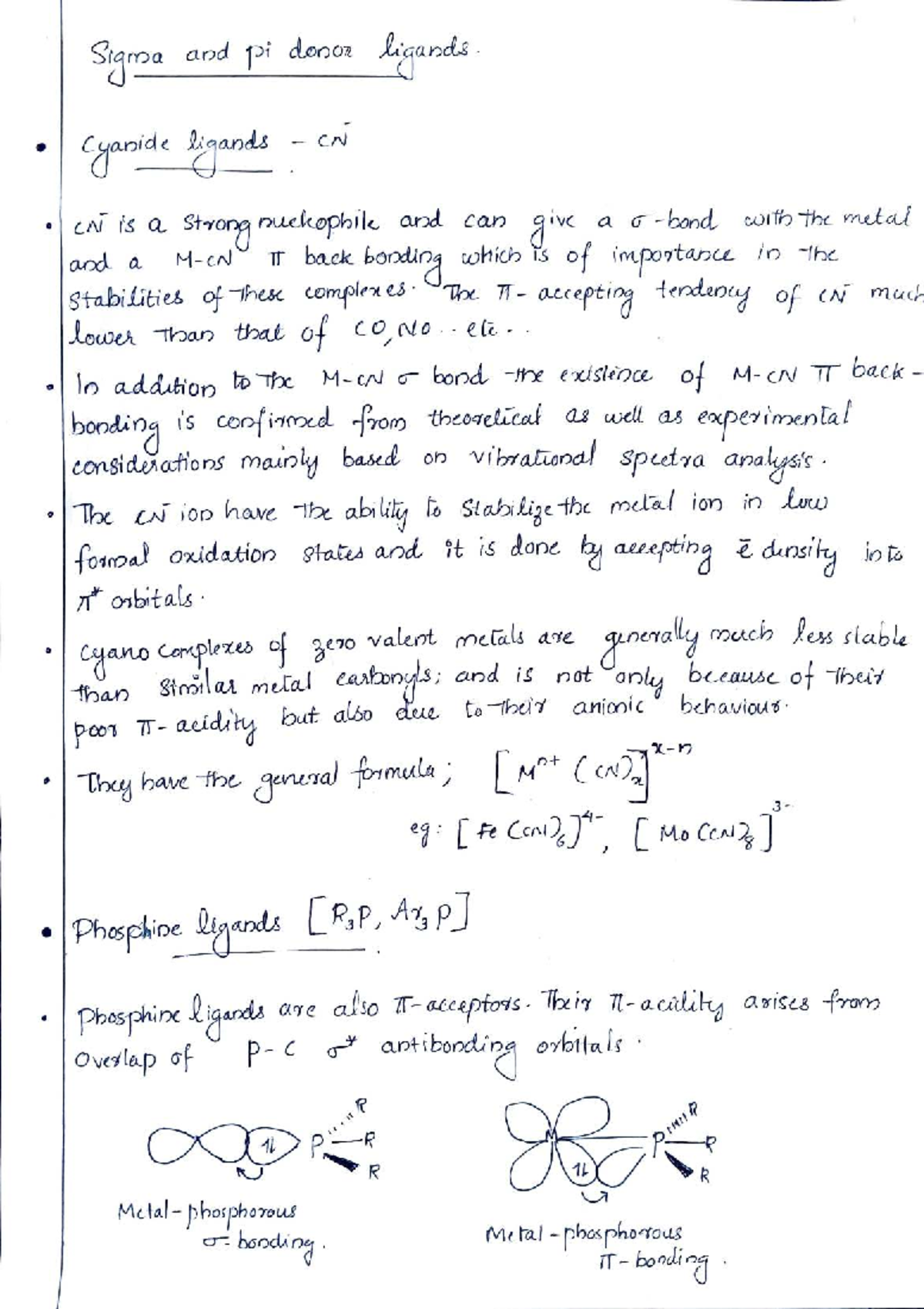 CN, R3P, Ar3P: Donor Ligands and Metal Back Bonding Analysis - Studocu