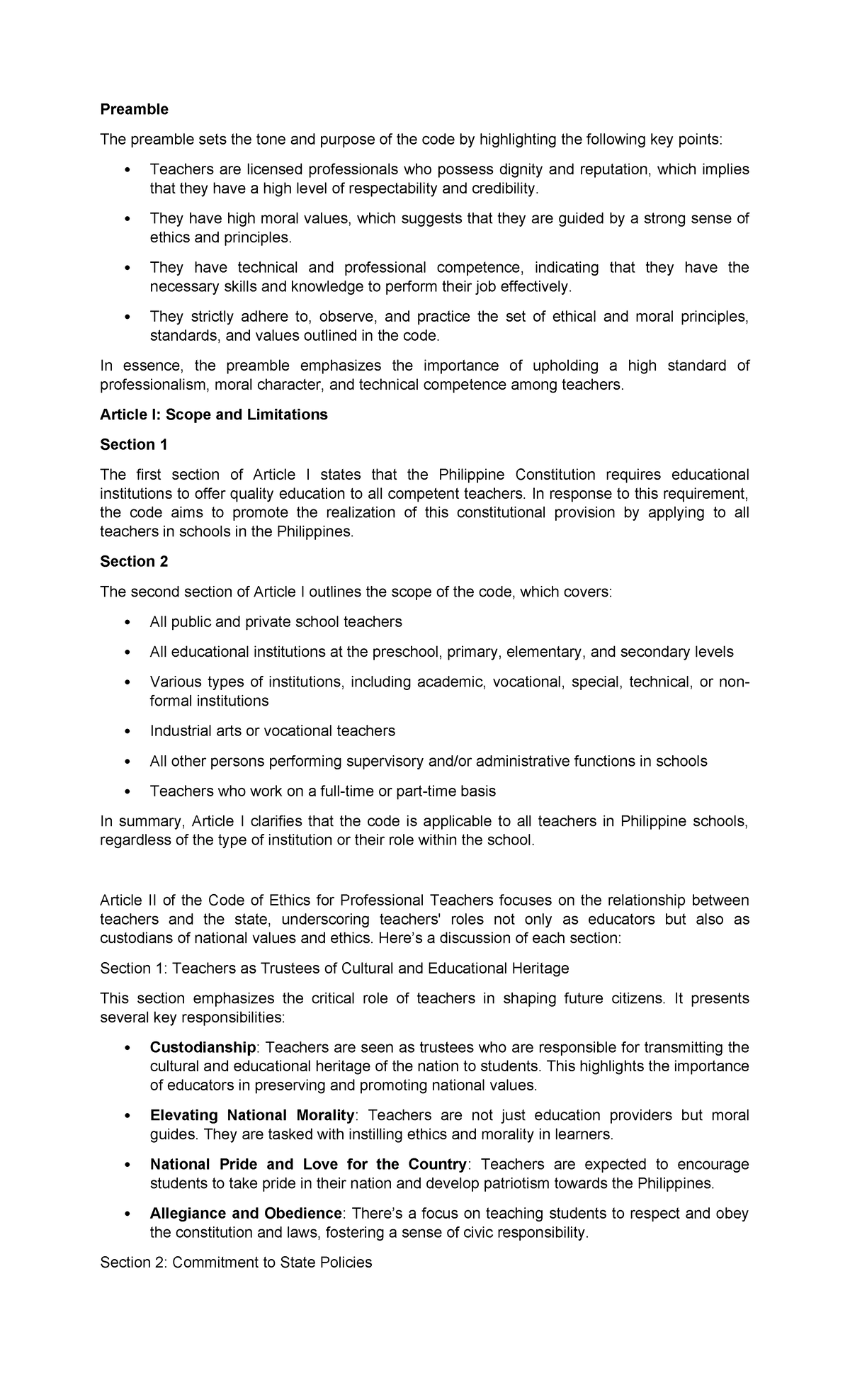 Code of Ethics 4 7 - it helps a lot - Preamble The preamble sets the ...