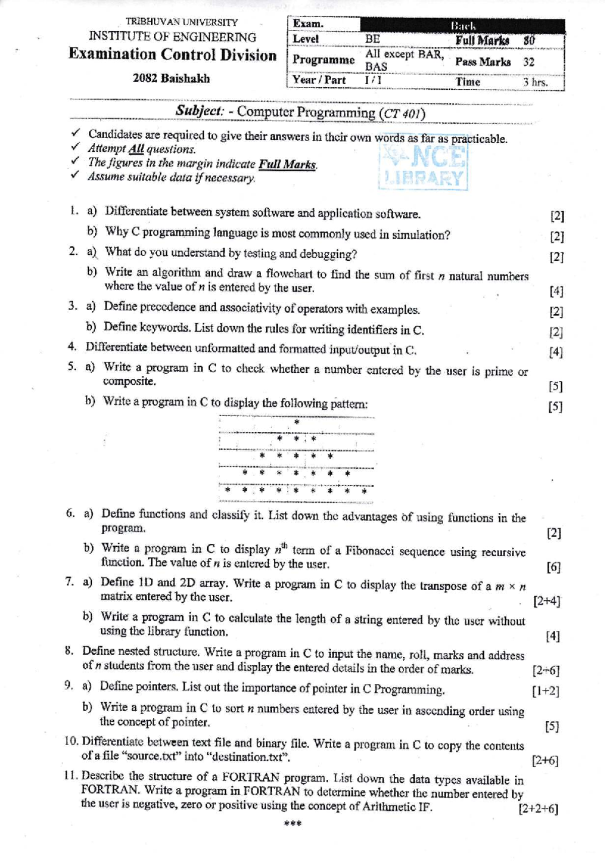 Cprog 1 - Old Question Paper for BE Examination (2082) - Studocu