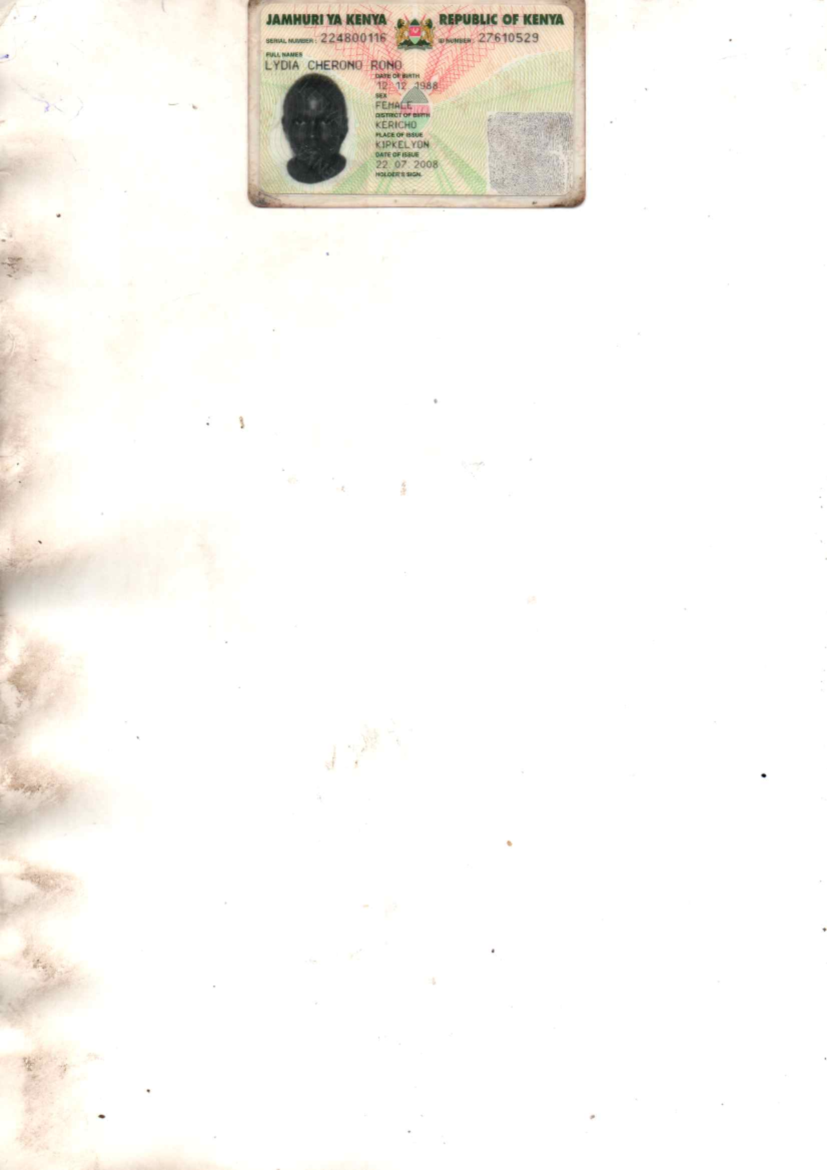 Rono0001 - ID Document Details for Lydia Cherono Rono - Studocu