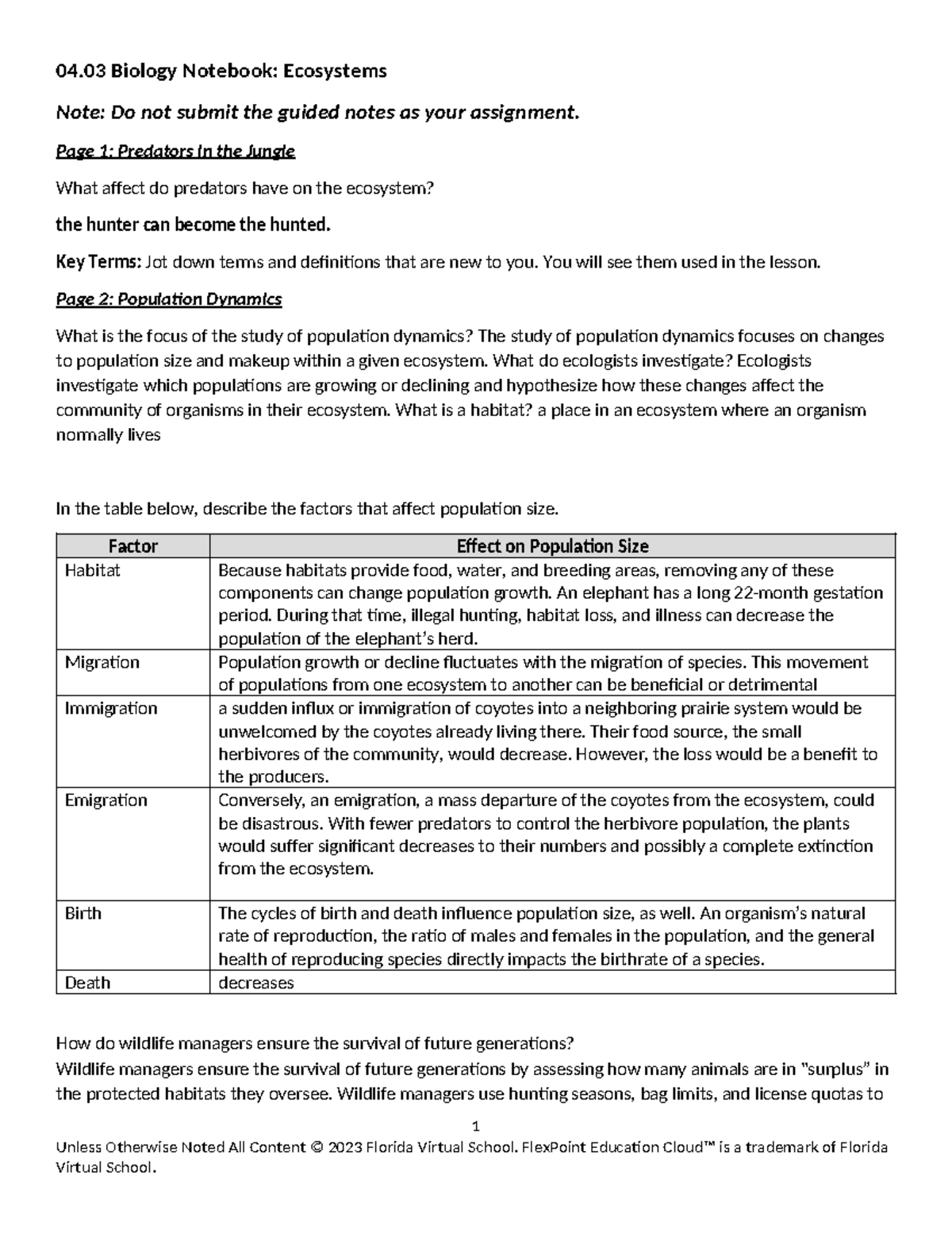 04 03 Ecosystems - Biology 4.03 Lecture Notes on Population Dynamics ...
