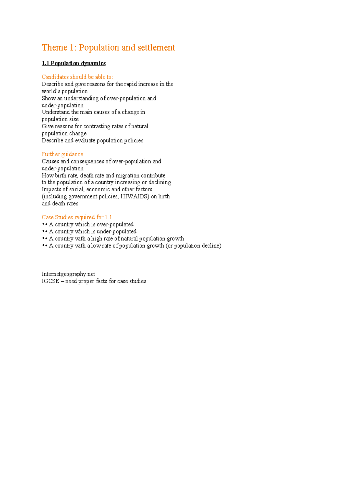 IGCSE Geography: Population and Settlement Dynamics Revision Notes ...