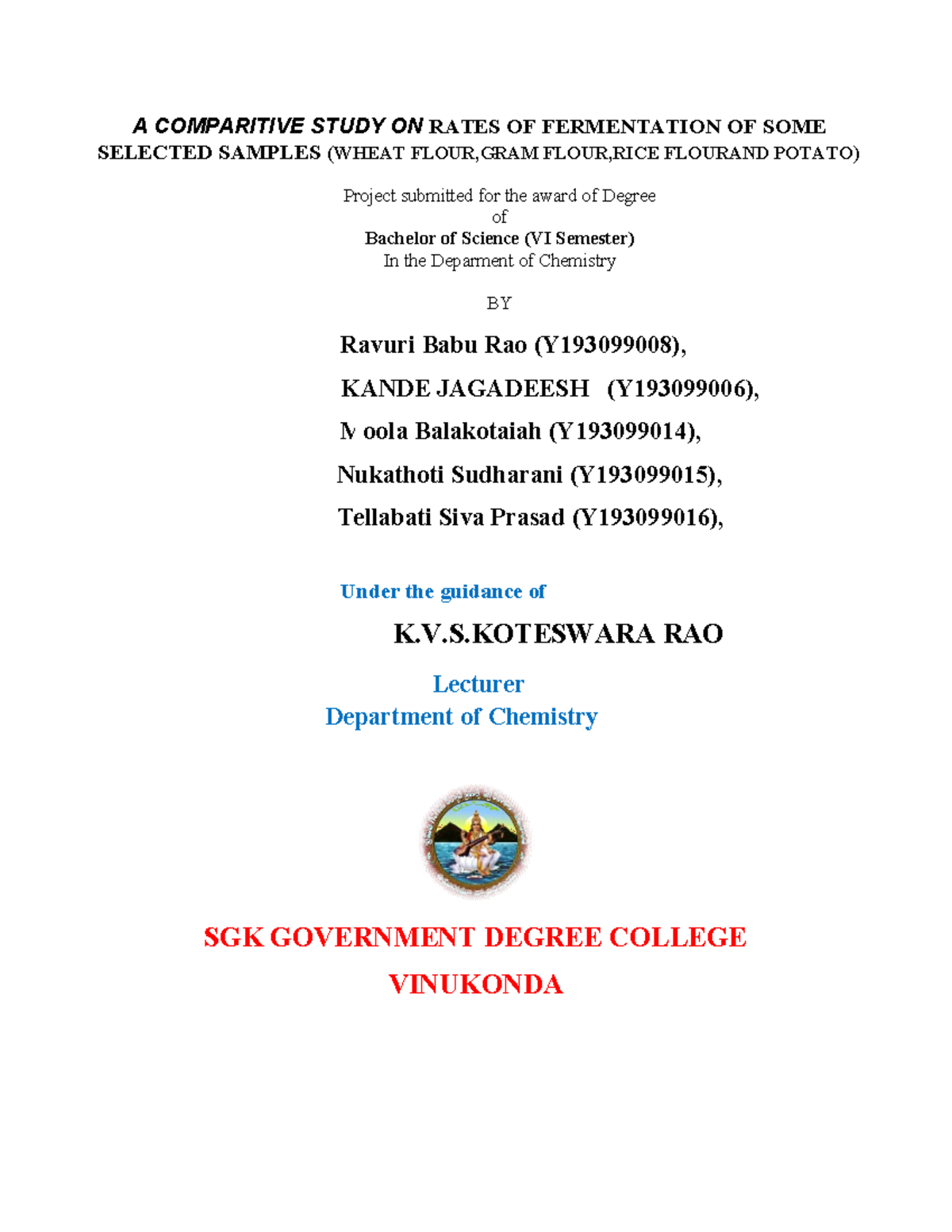 Comparative Study on Fermentation Rates of Wheat, Gram, Rice & Potato ...