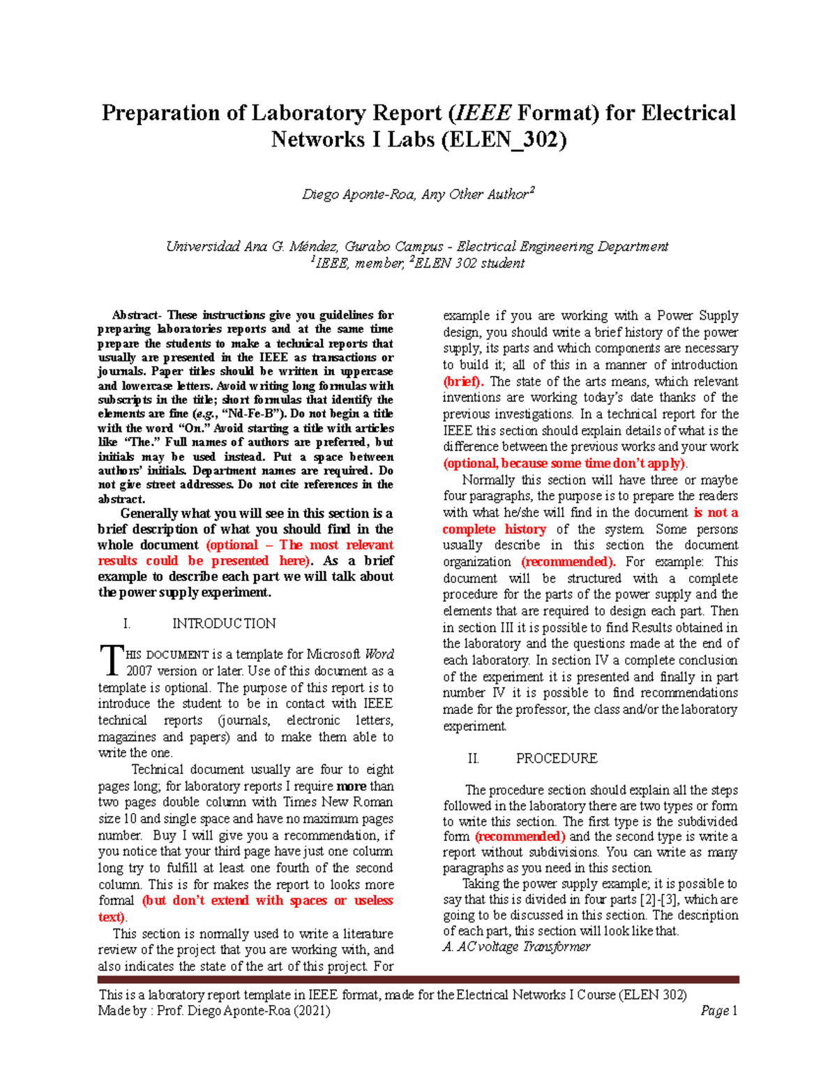 Lab report (IEEE format - Preparation of Laboratory Report ( IEEE ...