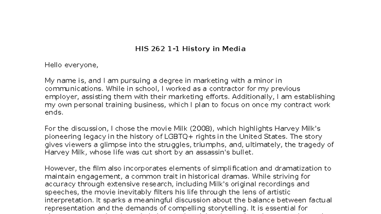 HIS 262 Module 1 - Discussion on Historical Media Analysis - Studocu