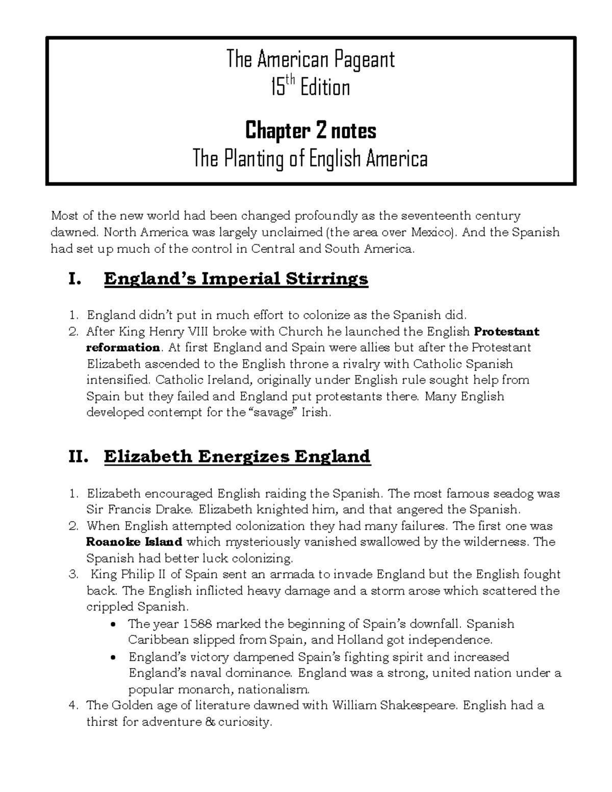 American Pageant 15th Ed: Chapter 2 - The Planting of English America ...