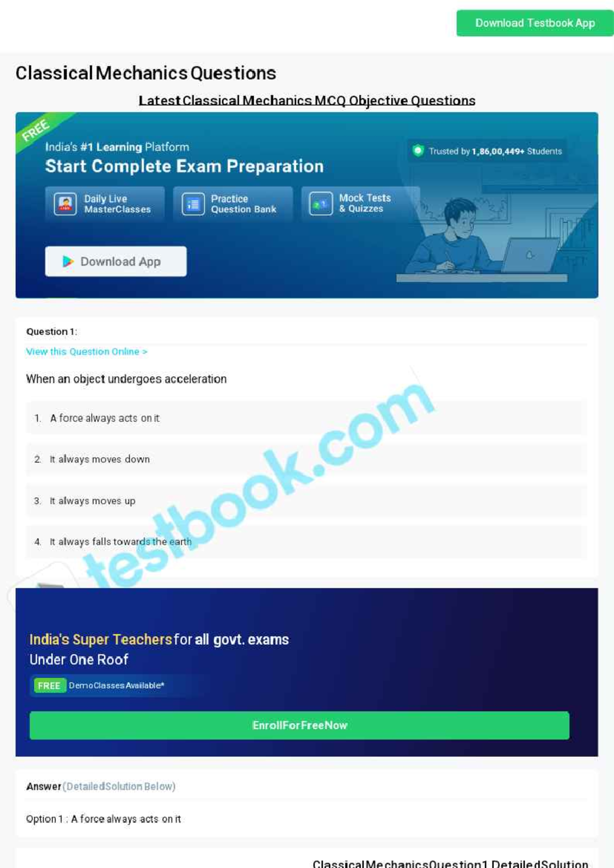 Classical Mechanics MCQ Practice Questions for Course 6458e3 - Studocu