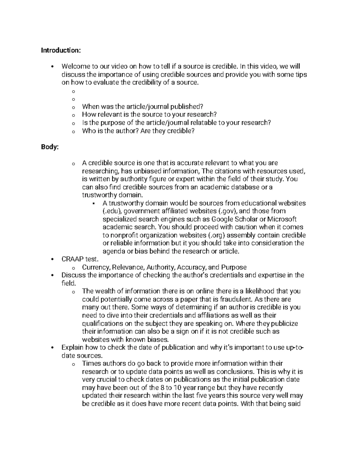 COM 213 Video Assignment: Evaluating Source Credibility Tips - Studocu