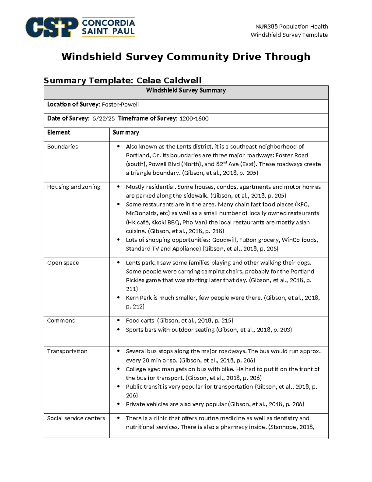 NUR388 Windshield Survey Template: Community Health Assessment Summary ...