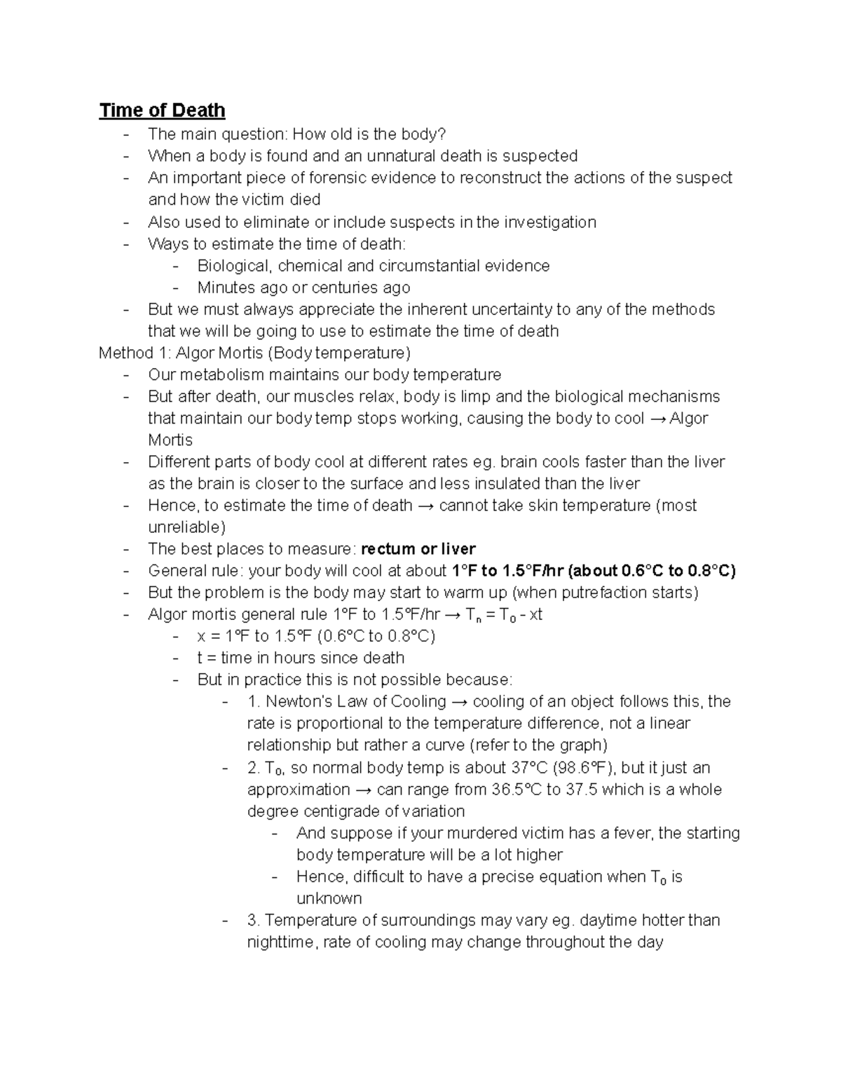 CM8002 Week 3 Lecture Notes: Estimating Time of Death Techniques - Studocu