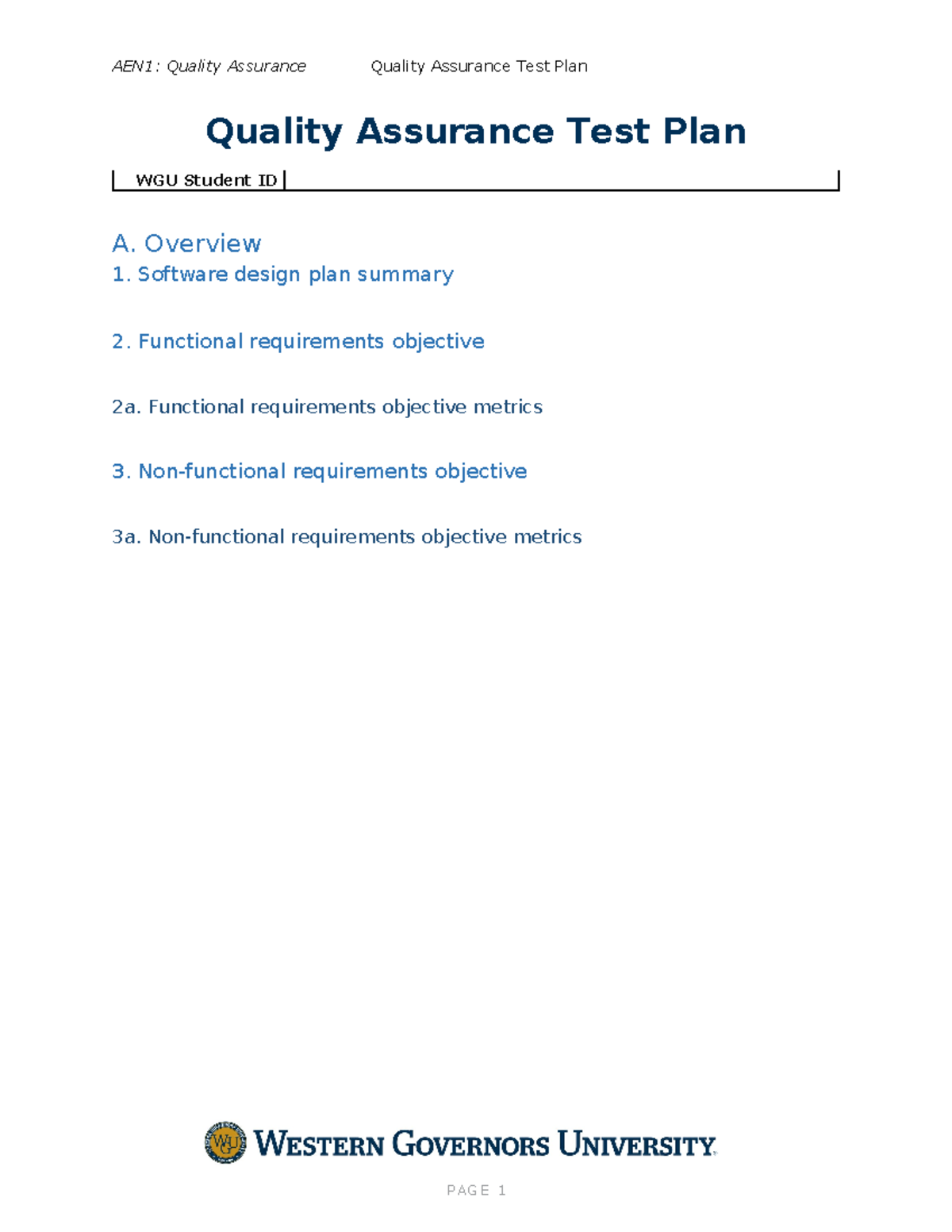 Quality Assurance Test Plan - AEN1: Quality Assurance Quality Assurance ...