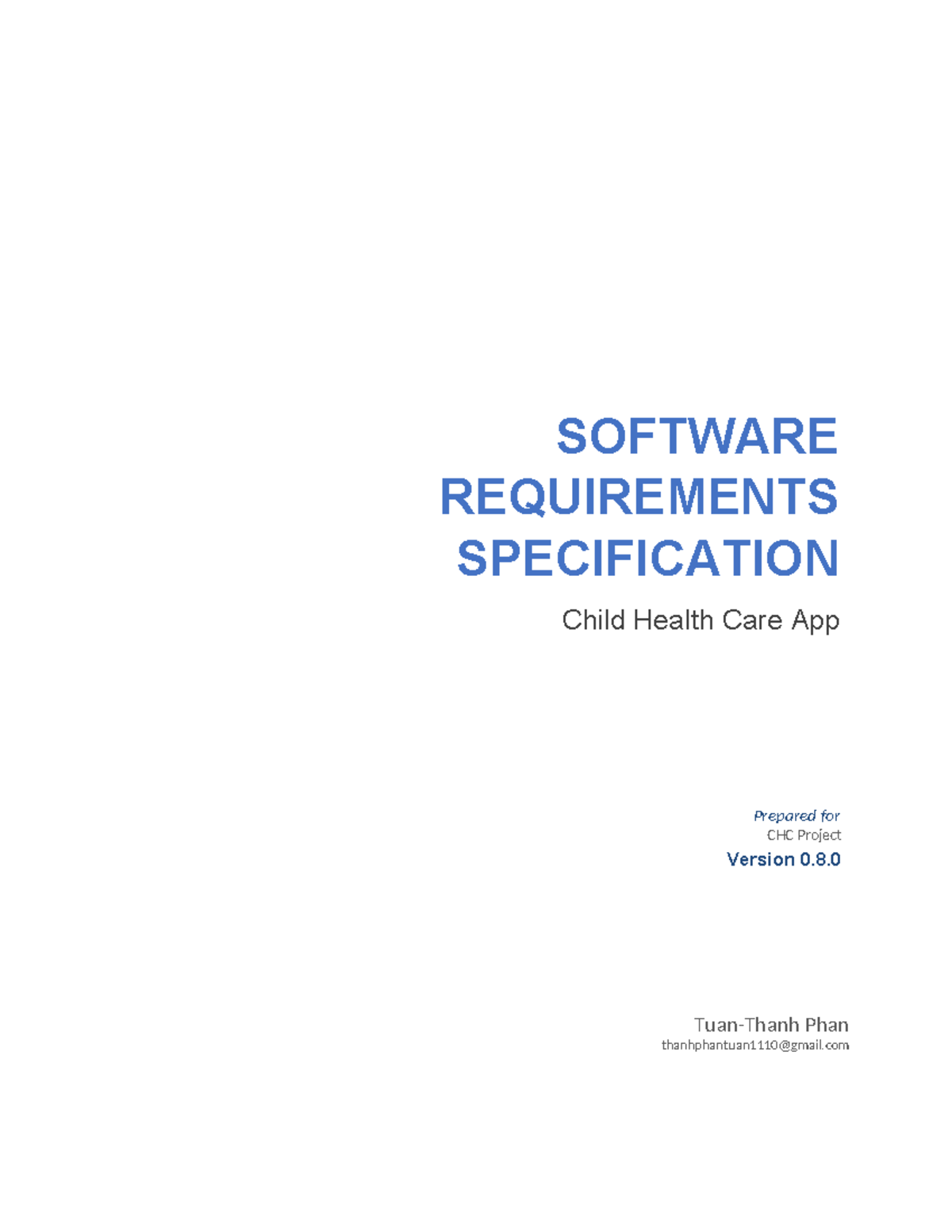 CHC Software Requirements Specification for Child Health Care App v0.8. ...