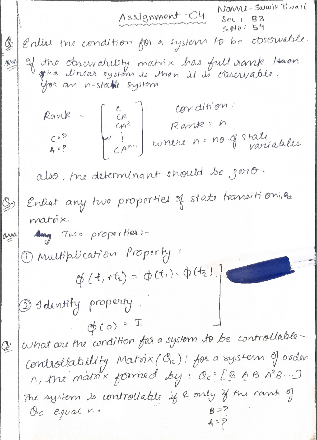 Control System (CS) Final Exam Questions and Properties Analysis - Studocu