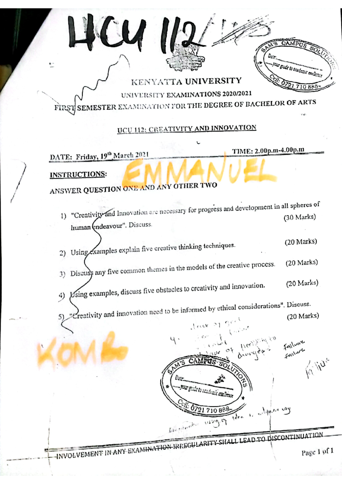 UCU 112...𝐊𝐎𝐌𝐁𝐎.. Revision Paper Collection - Studocu