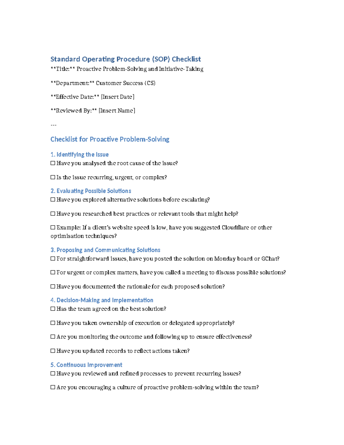 Inbound 4148043059132106868 - SOP Checklist for Proactive Problem ...