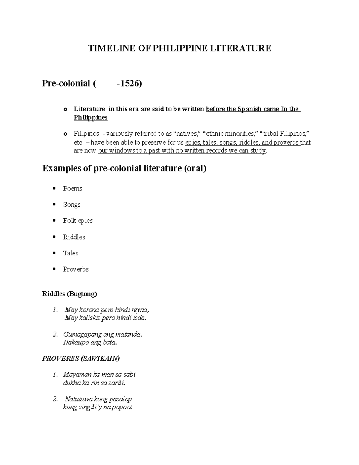 Literature - Pre colonial - 21st Century Literature From the ...