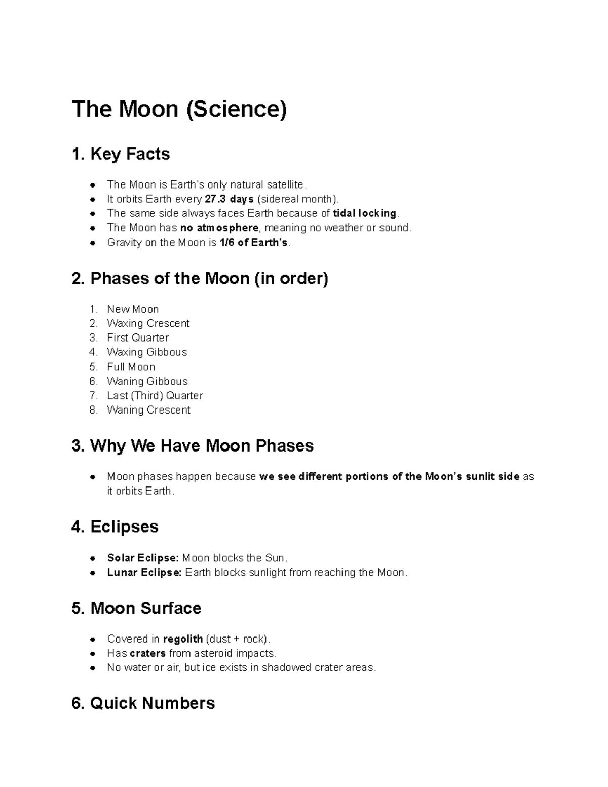 Science 101: Key Facts About the Moon and Its Phases - Studocu