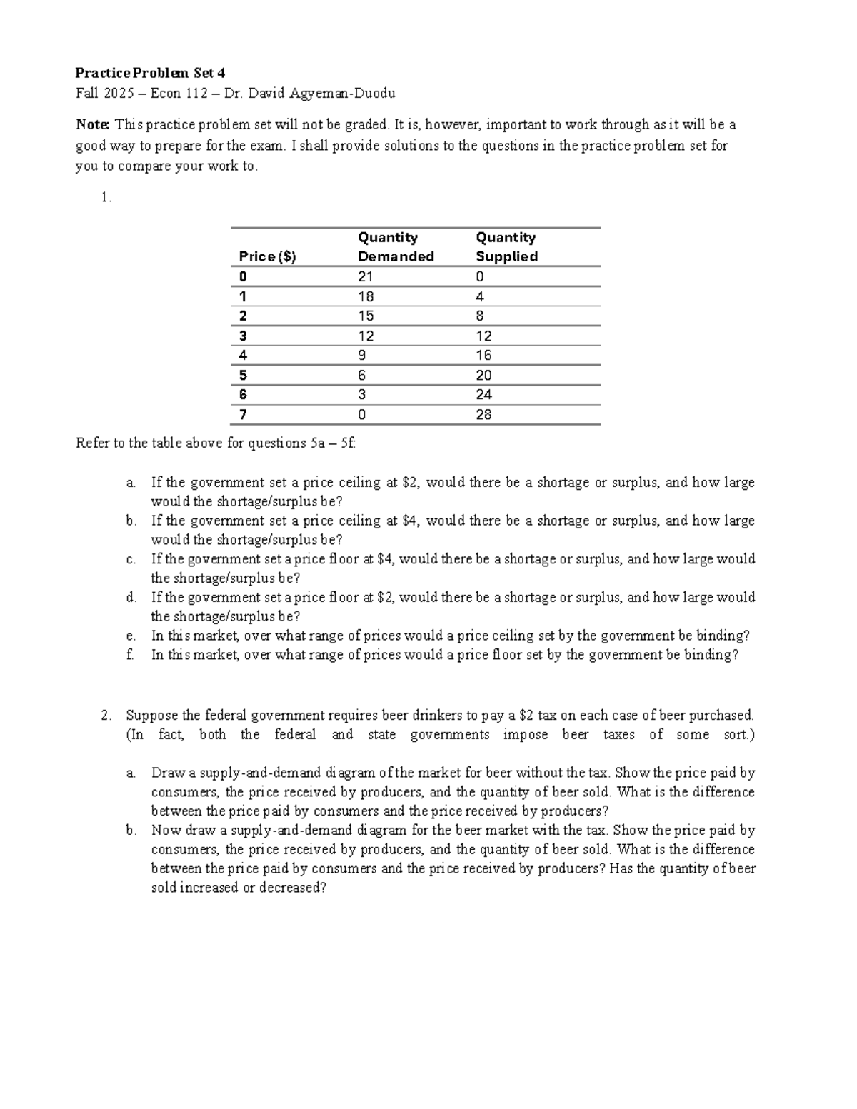 Practice Problem Set 4 - Econ 112 (Fall 2025) with Exam Solutions - Studocu