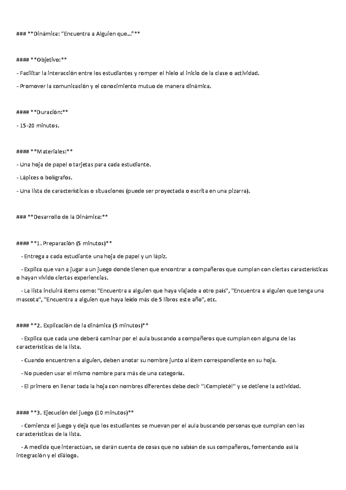 Dinámica Rompe Hielo: Encuentra a Alguien 18-9 - Studocu