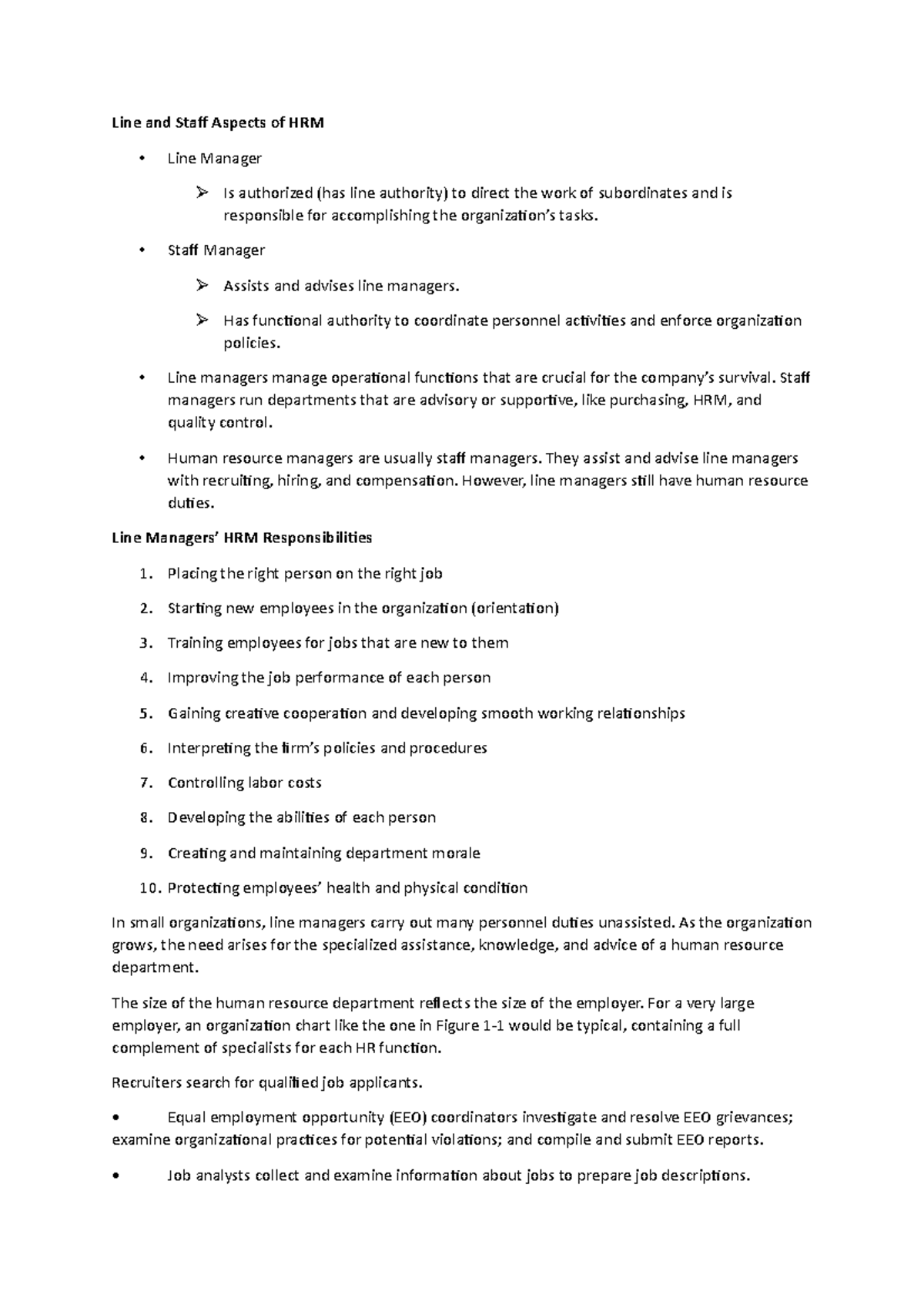 Line and Staff Aspects of HRM - Staff Manager Assists and advises line ...