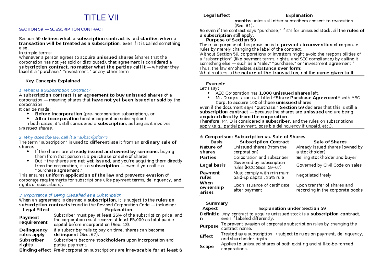 Title VII Section 59: Understanding Subscription Contracts and Their ...