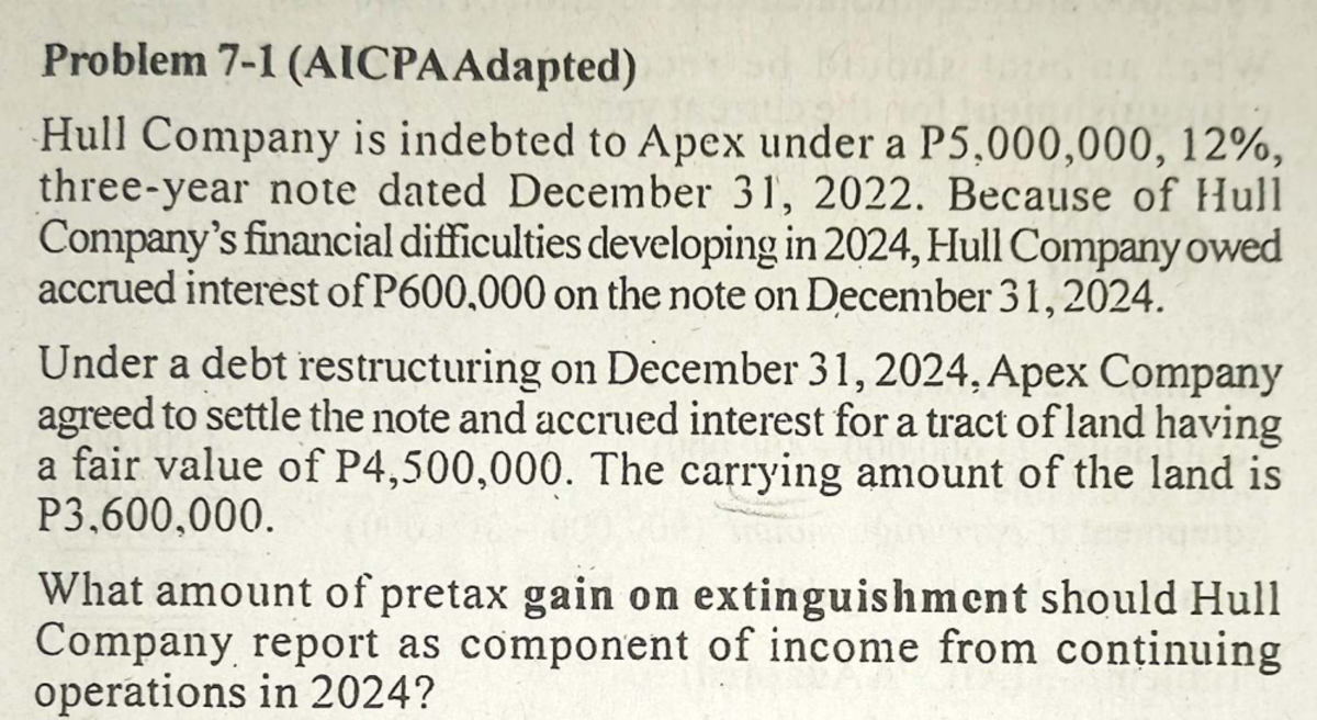 Debt Restructuring Gains: Case Studies (JAA, AICPA Adapted) - Studocu