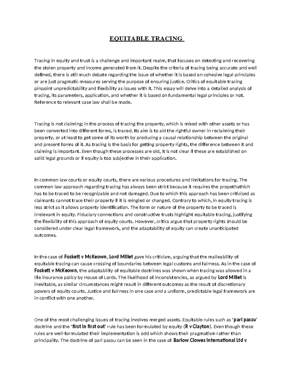 EQUITABLE TRACING: Analyzing Legal Principles vs. Pragmatism in Law ...