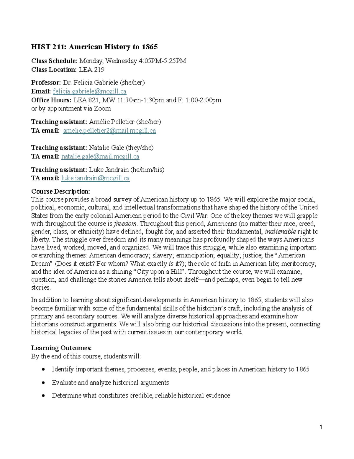 HIST 211: Syllabus for American History to 1865 Course - Studocu