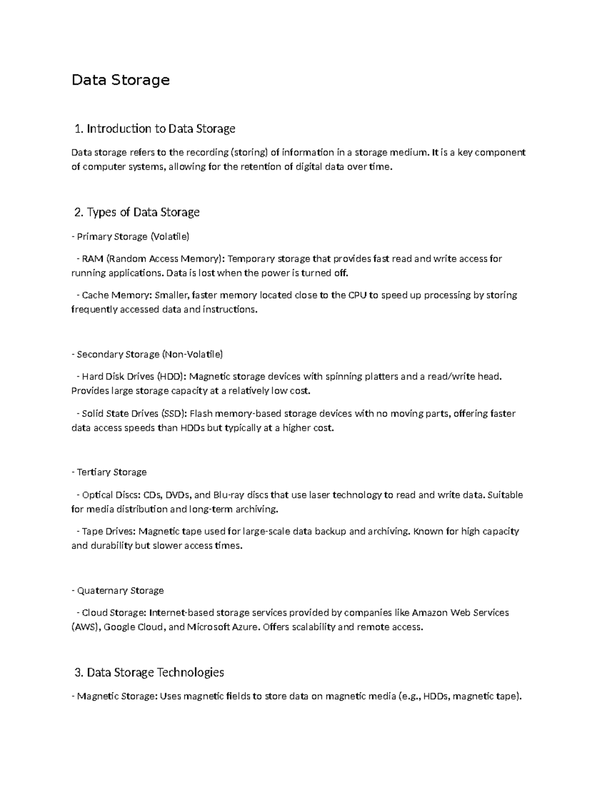 Data Storage Overview - Intro to Computer Science (CS101) - Studocu