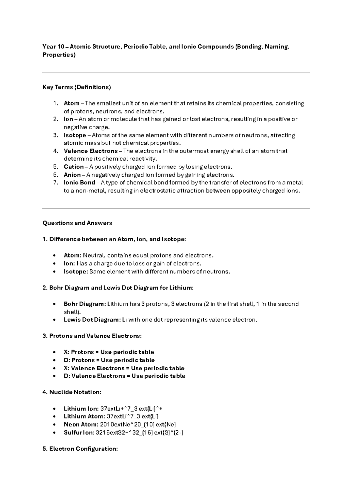 Year 10 Chemistry: Atomic Structure, Periodic Table & Ionic Compounds ...