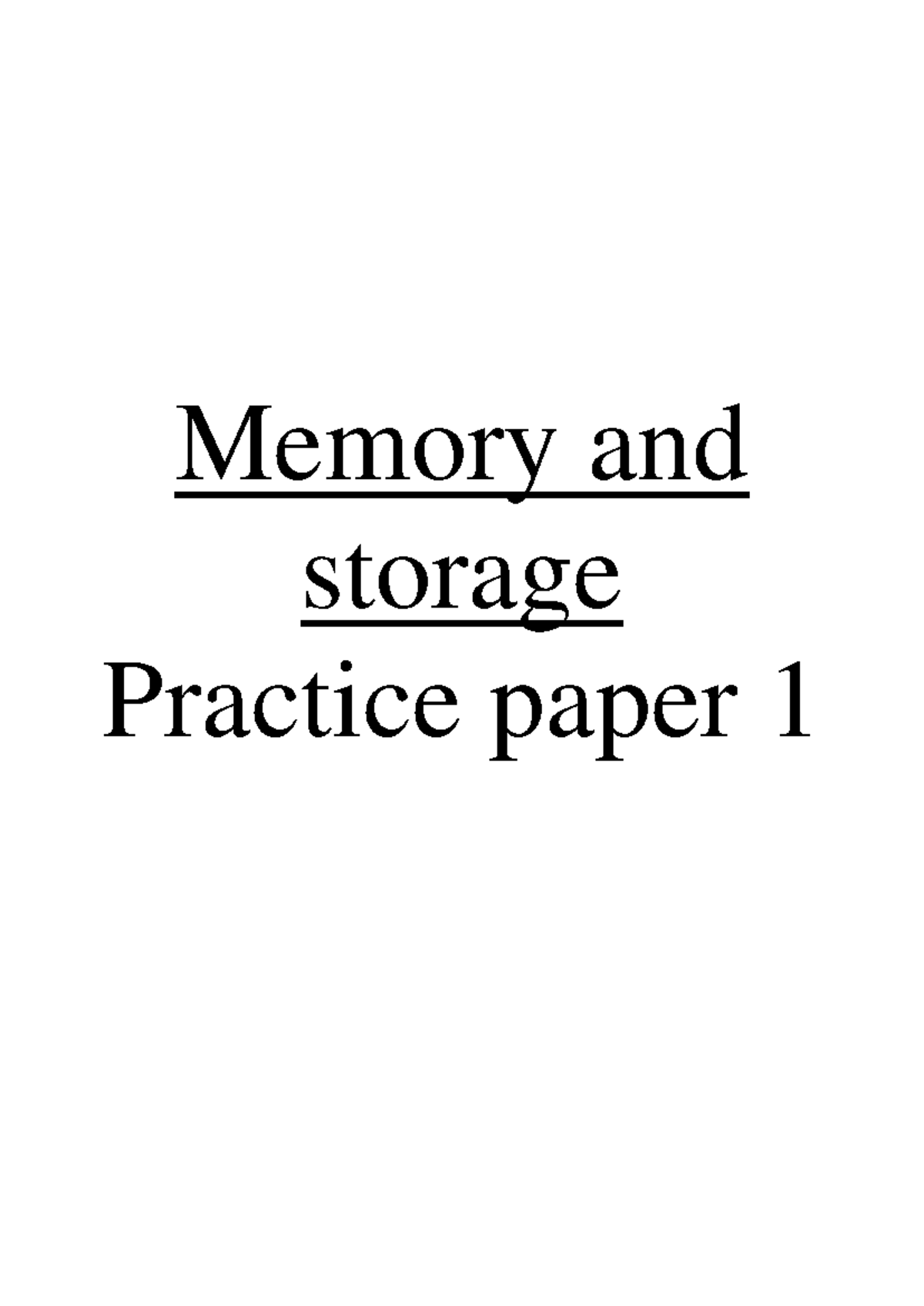 Memory and Storage Practice Paper 1 - Vicky's Photos and More - Studocu