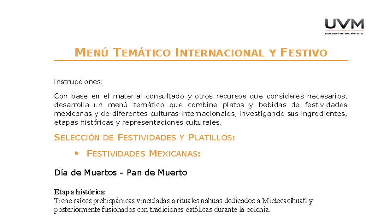 U3 Menú Temático Internacional y Festivo: Sabores y Culturas - Studocu