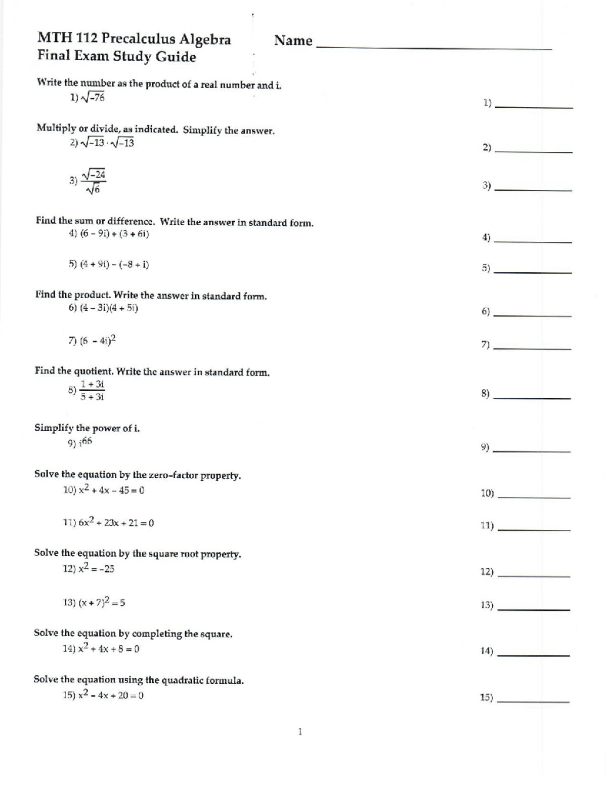 MTH 112 Final Exam Study Guide 2025: Key Concepts and Solutions - Studocu