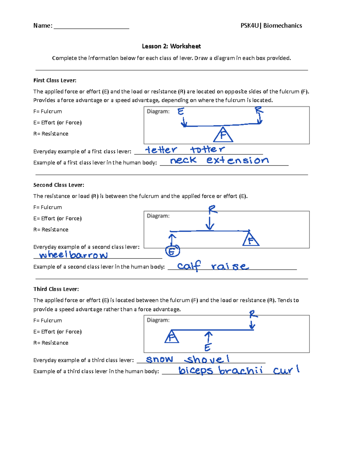 PSK4U Lesson 2 Notes - Understanding Biomechanics of Levers - Studocu
