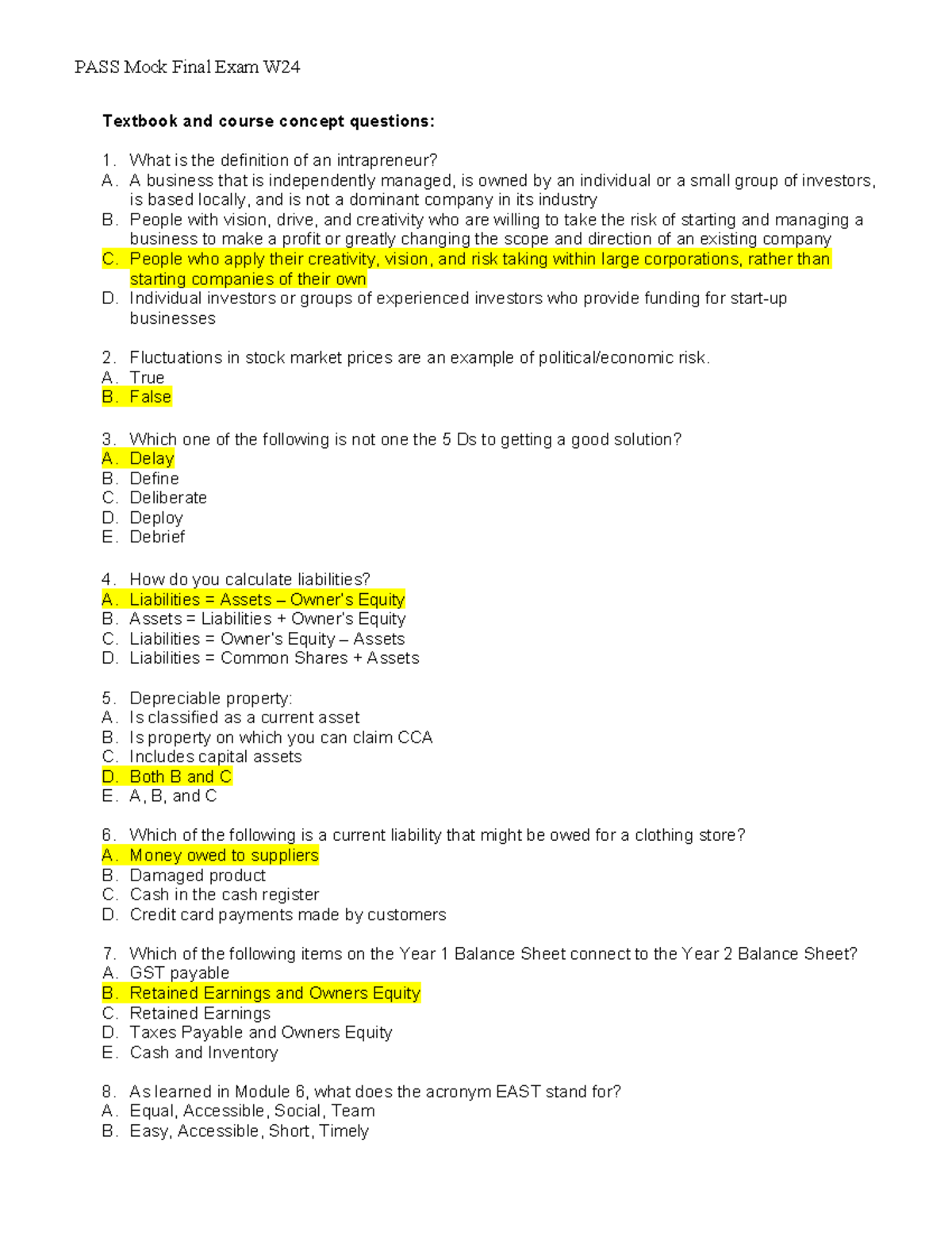 PASS Final Practice F24 - Answer - Textbook and course concept questions: What is the definition ...