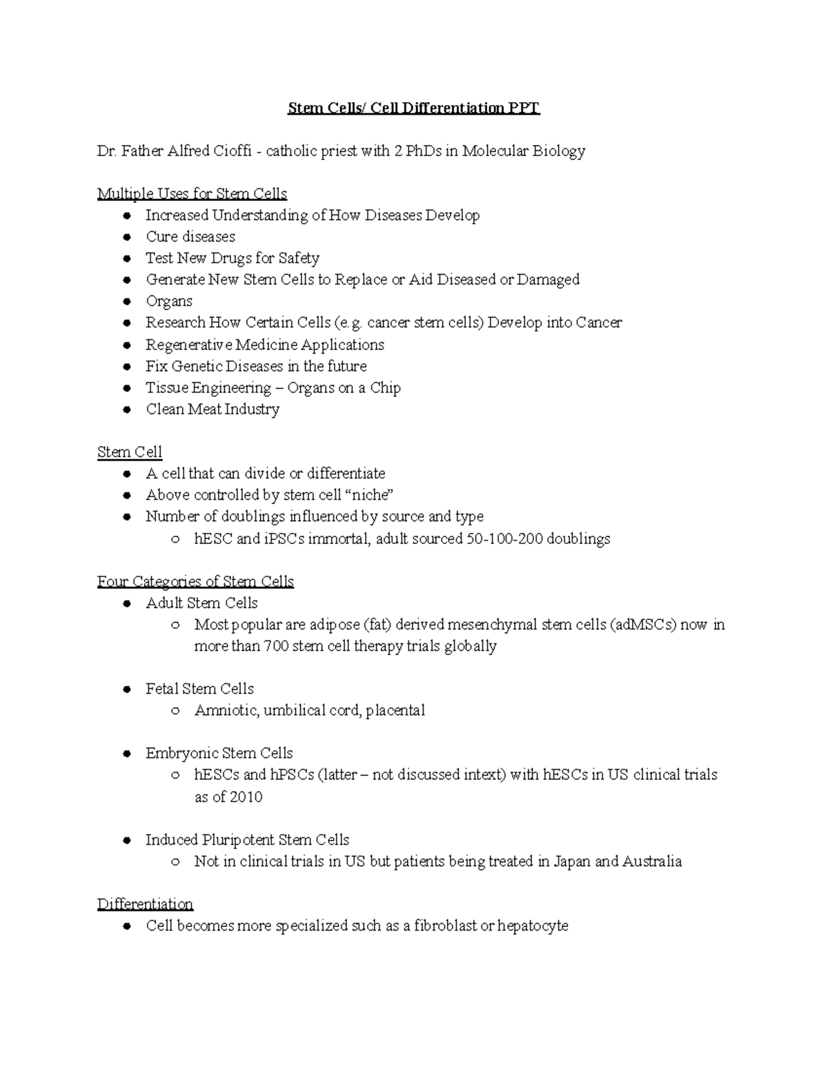 BIOL 311 Final Exam Stem Cells & Cell Differentiation Notes - Studocu