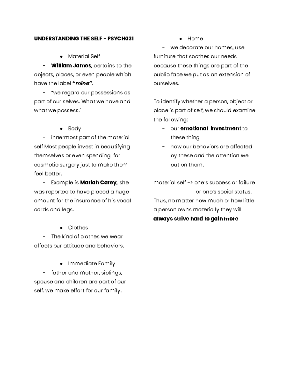 Understanding the Self: Materialism and Identity - PSYCH031 - Studocu