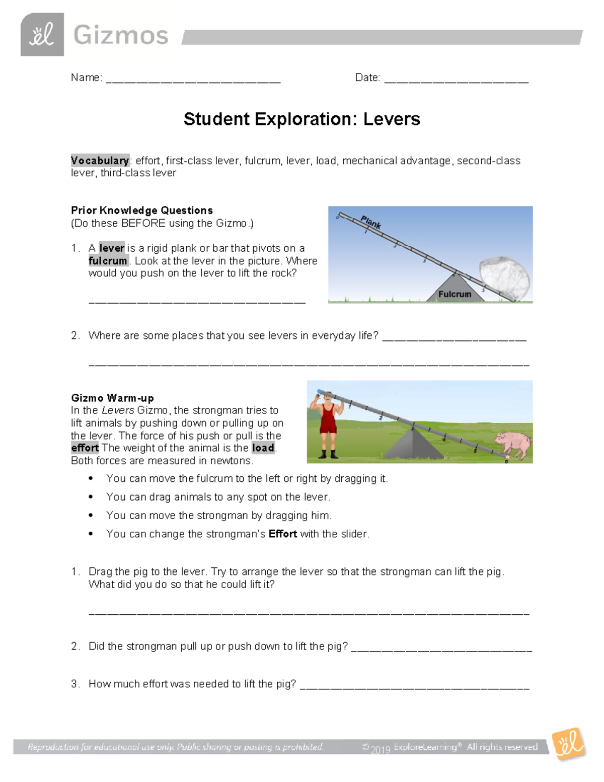 Levers SE (2019) - Student Exploration Answer Key and Insights - Studocu