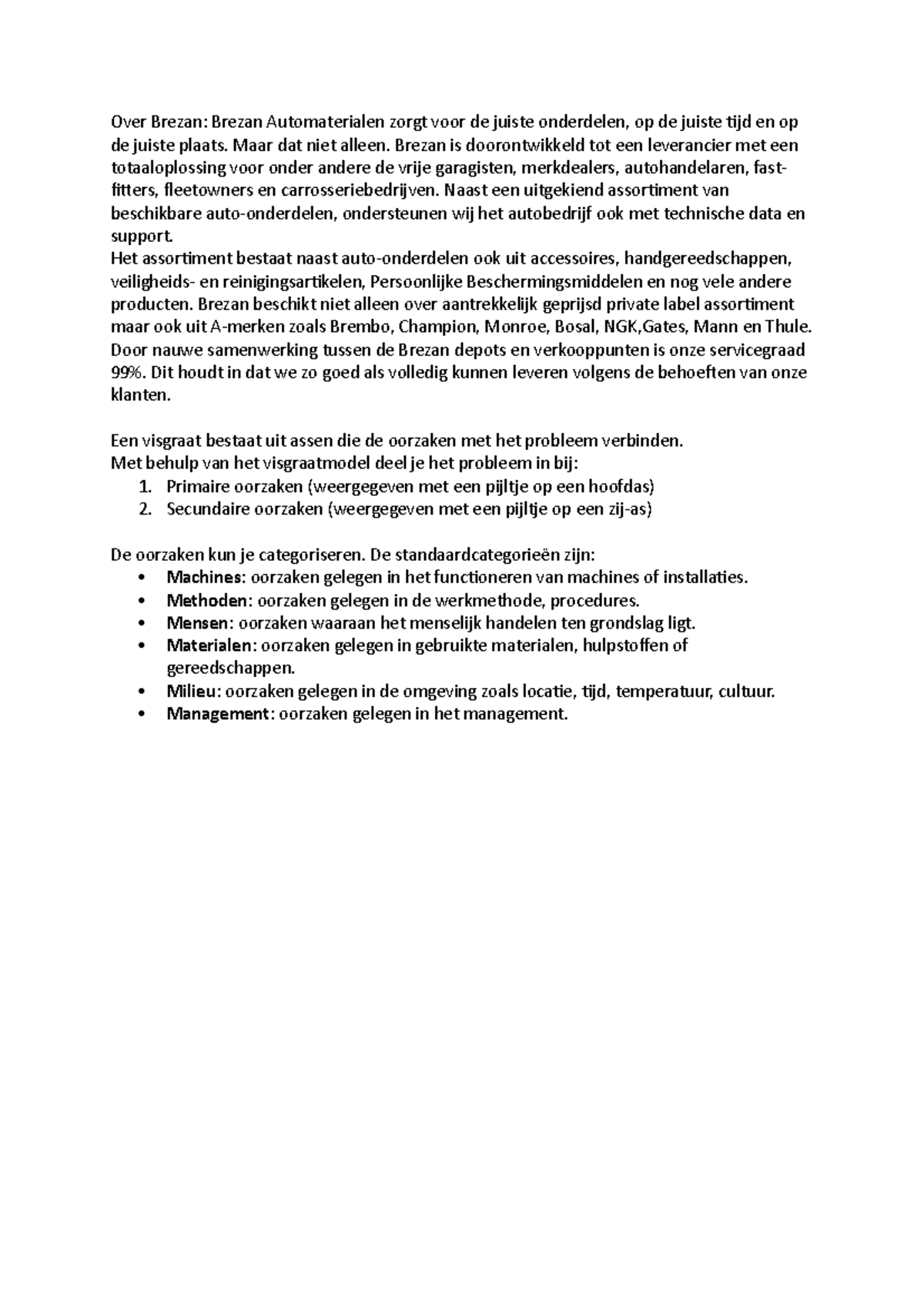 Proces en kwaliteitsbeheersing Brezan taak 7 - Over Brezan: Brezan ...