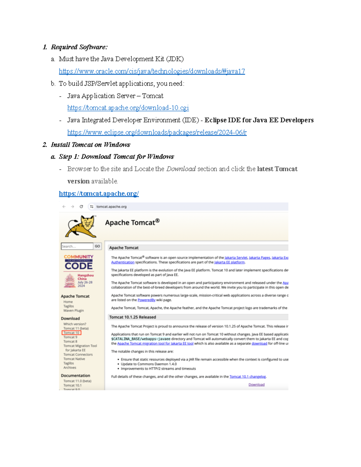 Huong Dan Install Apache Tomcat - Required Software: a. Must have the Java Development Kit (JDK ...