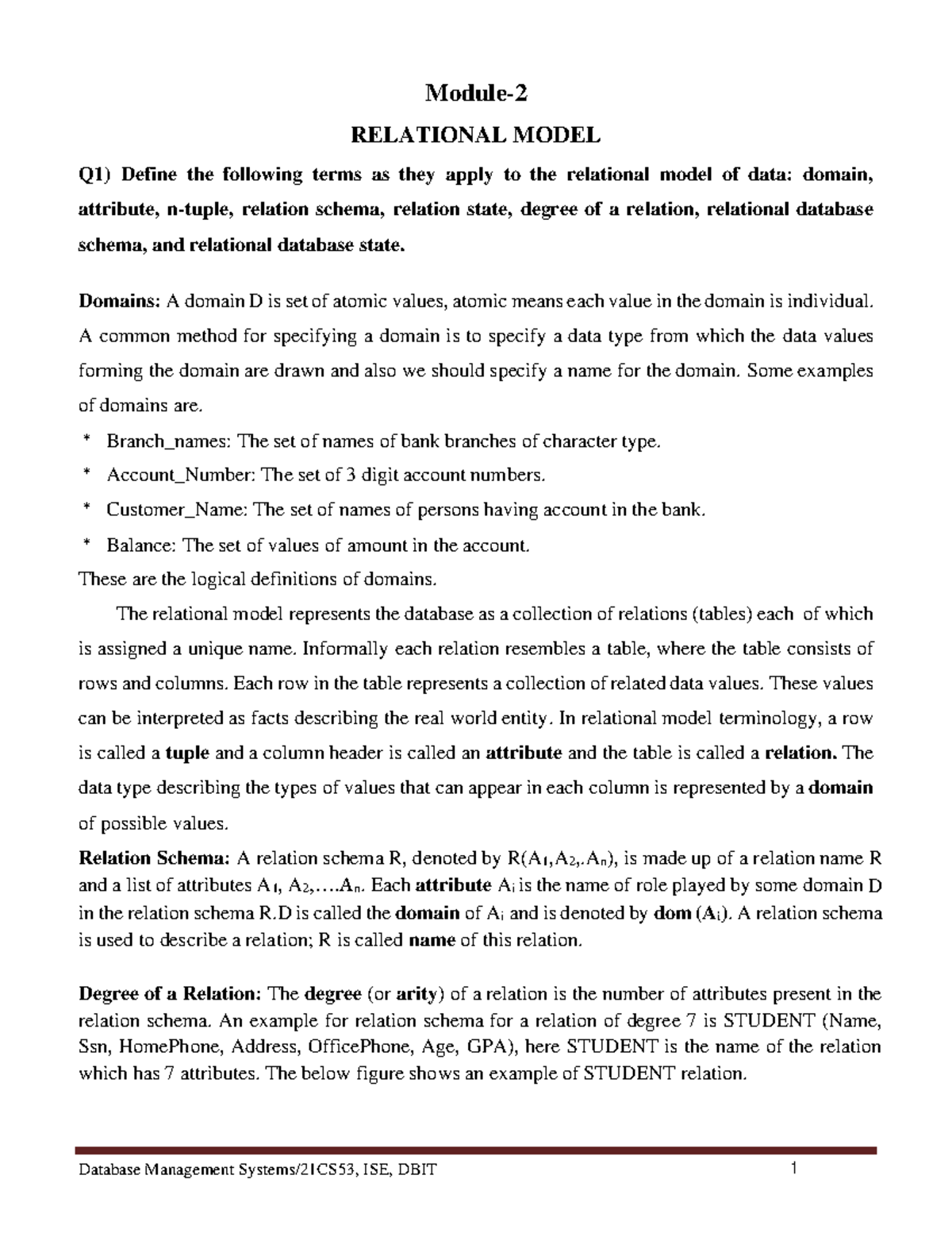 M2 Final Exam: Relational Model Concepts and Notations - Studocu