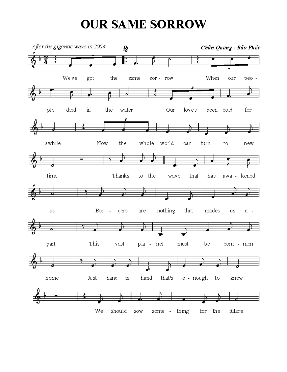 10. OUR SAME SORROW - Nhạc Đạo Lý Tiếng Anh Analysis - Studocu