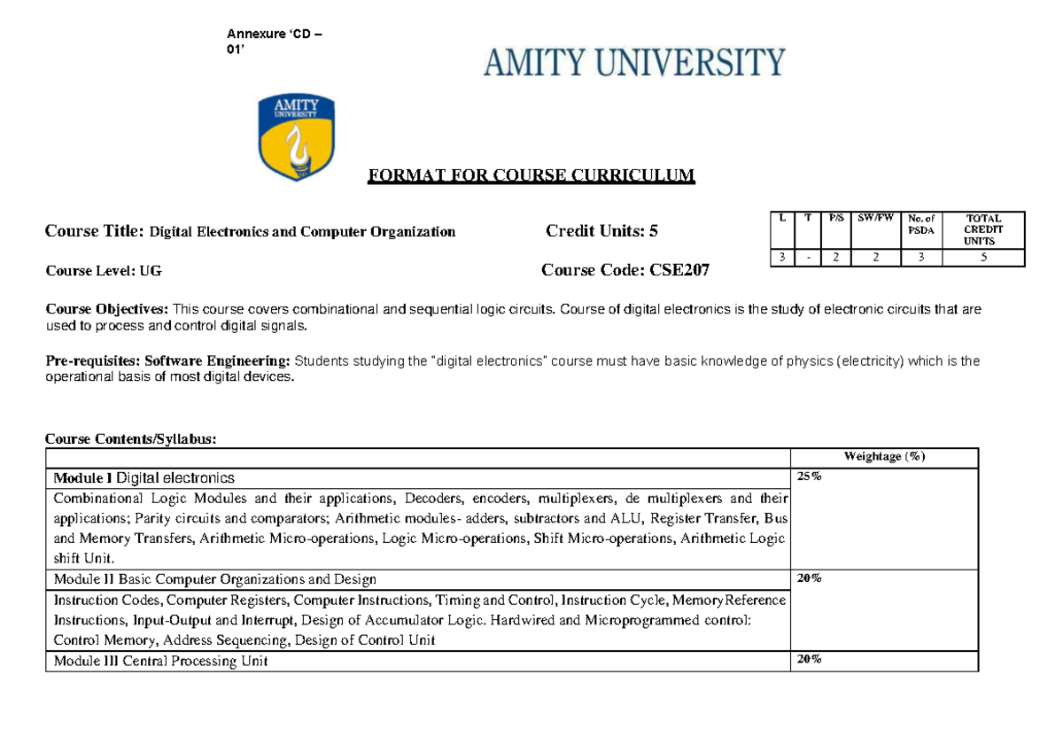 CSE Curriculum: Digital Electronics & Computer Organization Overview - Studocu