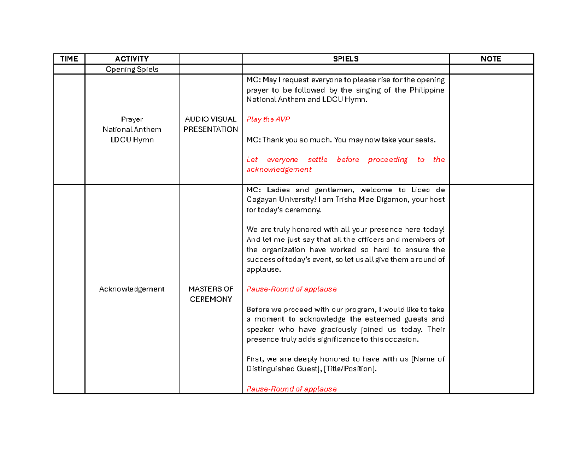 Turnover Ceremony Script for BioAmorist Society 2024-2025 - Studocu